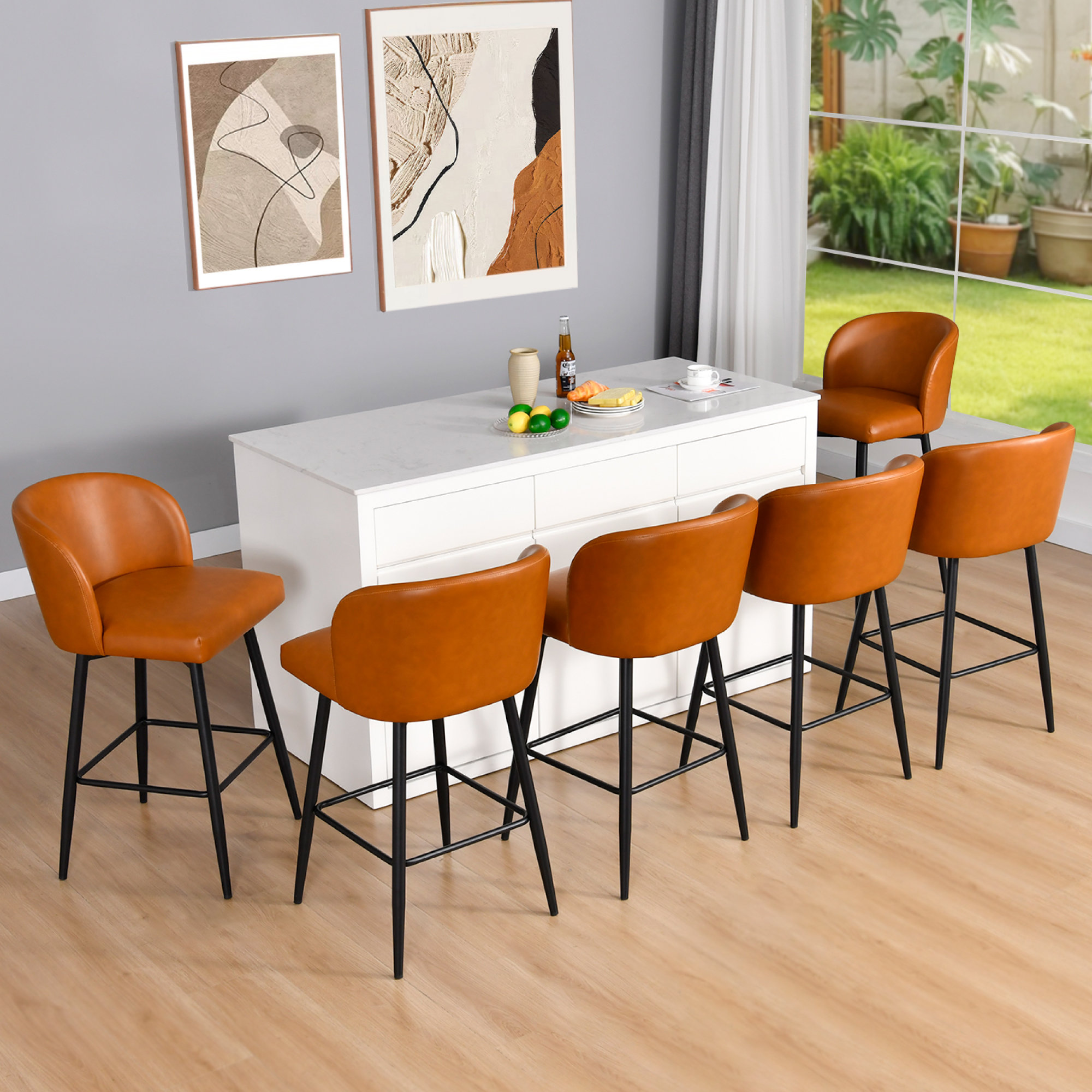 George Oliver Kerfoot 27.1" Seat Height Swivel Saddle Faux Leather Counter & Bar Stool | Wayfair